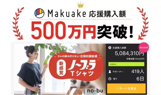 Makuakeで応援購入金額500万円達成！ 8月7日まで実施。素肌に一枚で着られる締め付けフリーのブラレスウェア「no-bu」(会員限定) - ローリエプレス